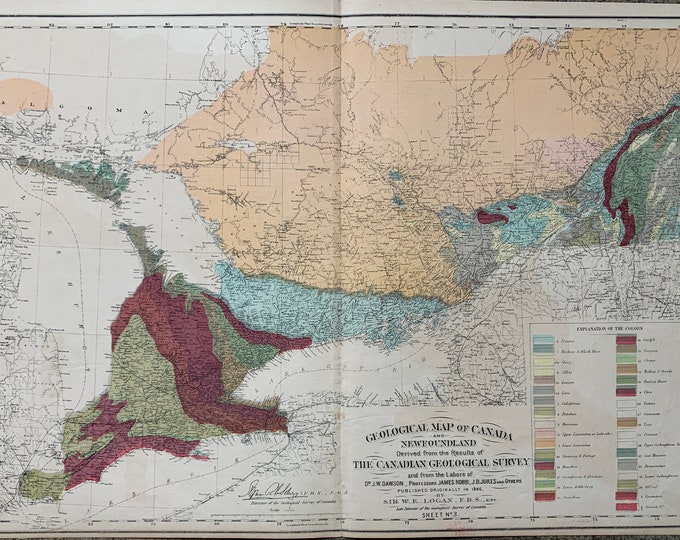 Newfoundland Canada Map Antique Copper Engraving North American ...