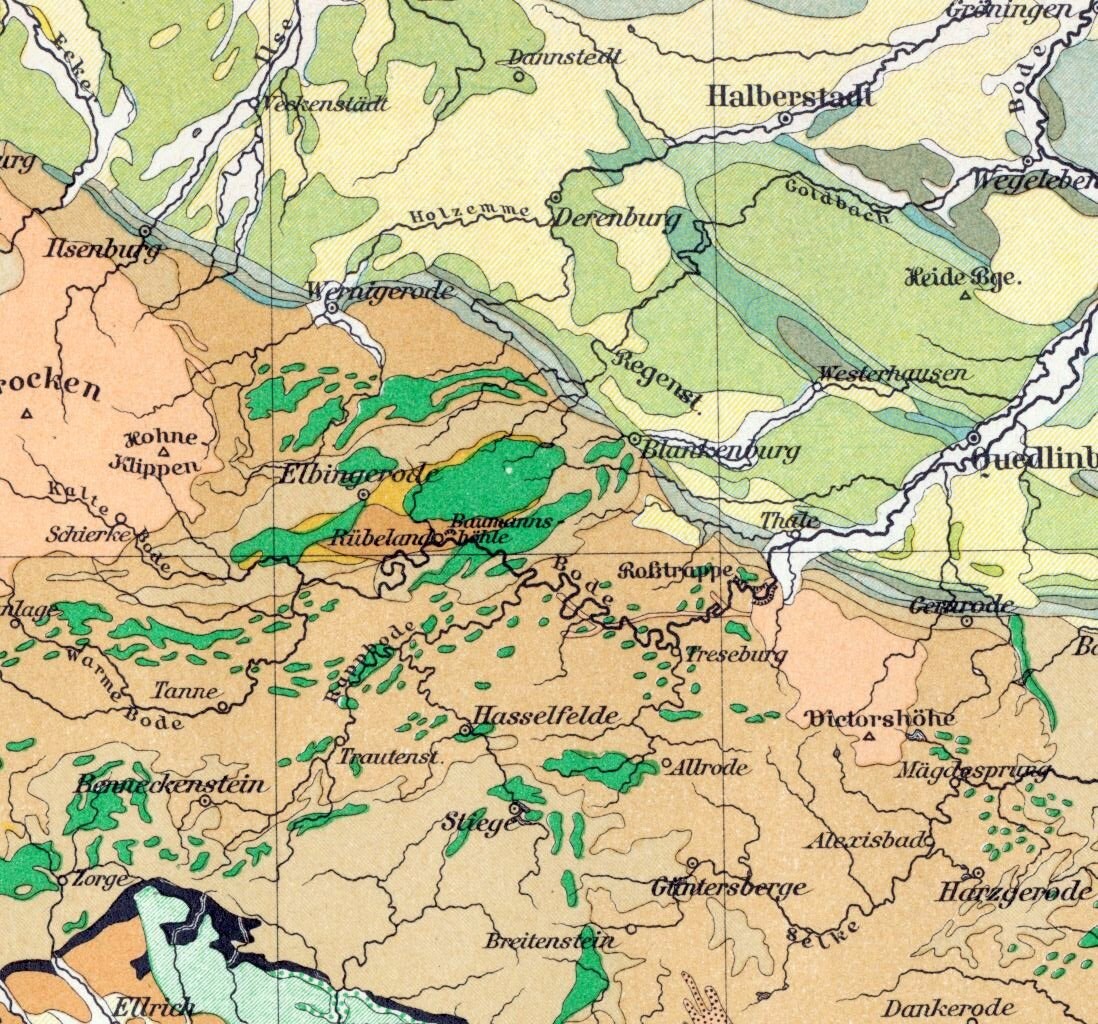 1895 Antiguo mapa geológico alemán de la cordillera de Harz - Etsy México