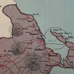 Albay, Philippines - RARE Large Vintage 1959 Map - Legaspi - Mayon ...
