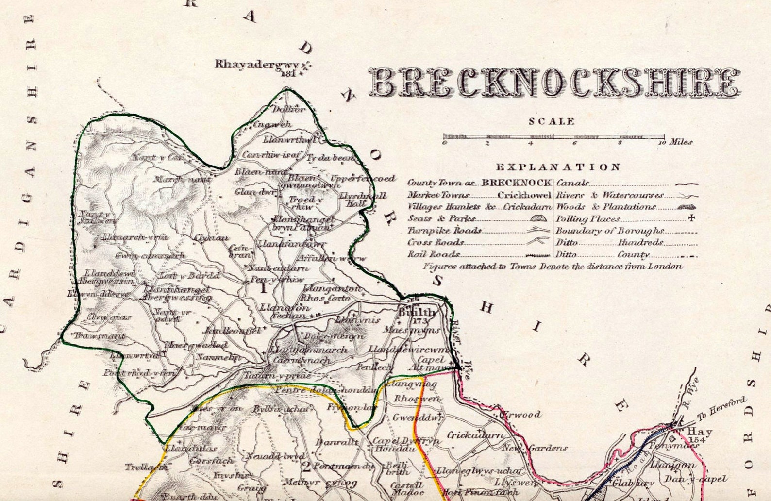 1846 Rare Vintage Map of Brecknockshire Wales Vintage City - Etsy
