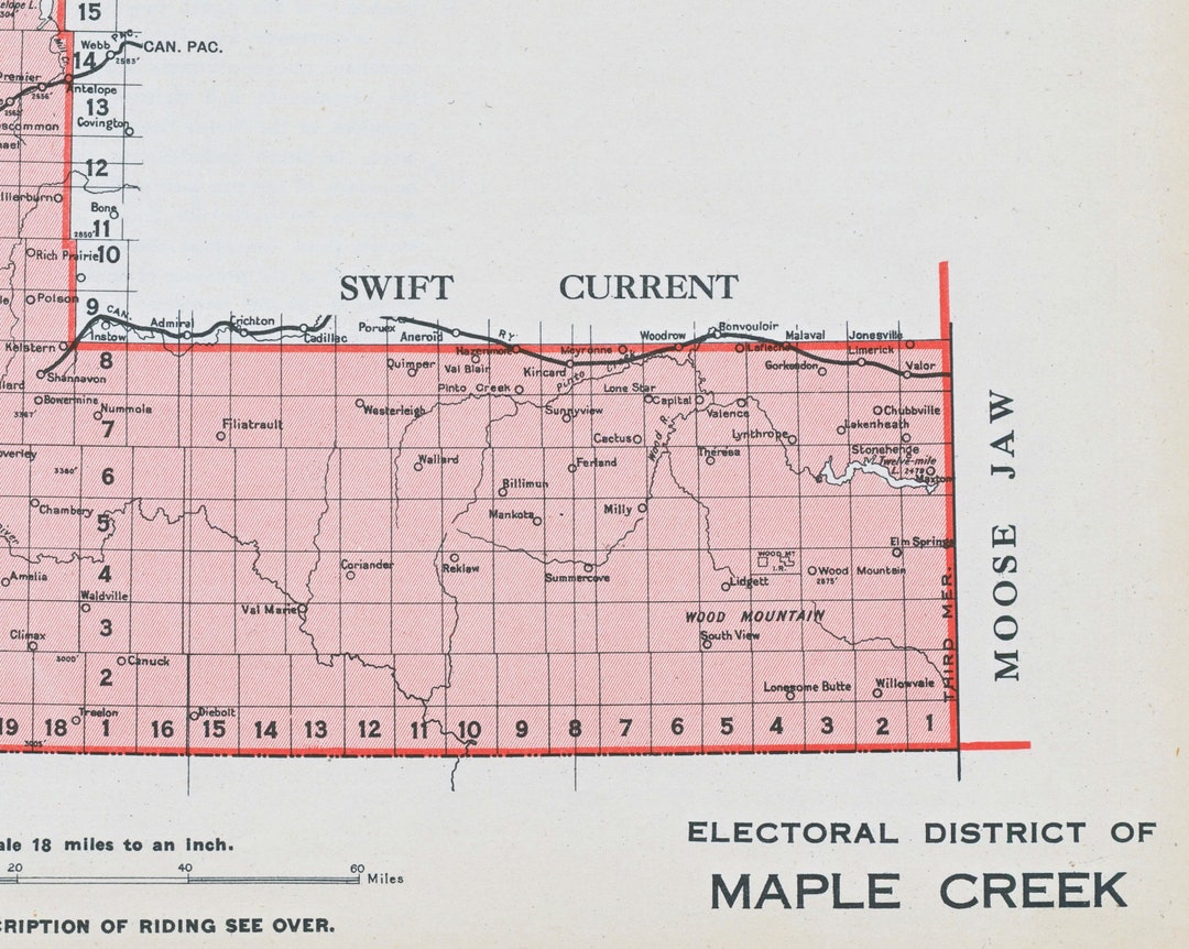 Antique Map of Maple Creek, Saskatechewan - 1915 Vintage Electoral Map ...
