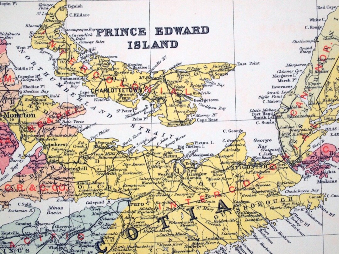 1915 Large Antique Map of Quebec and the Maritime Provinces -- Railway ...