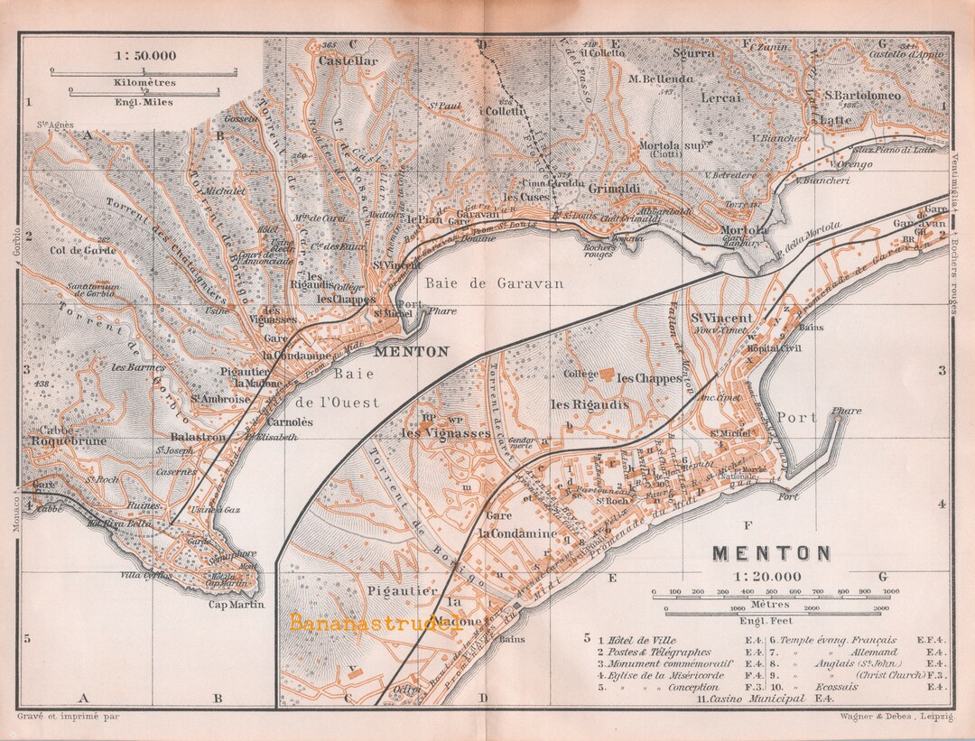 Antique Map of Menton France French Riviera Côte - Etsy UK