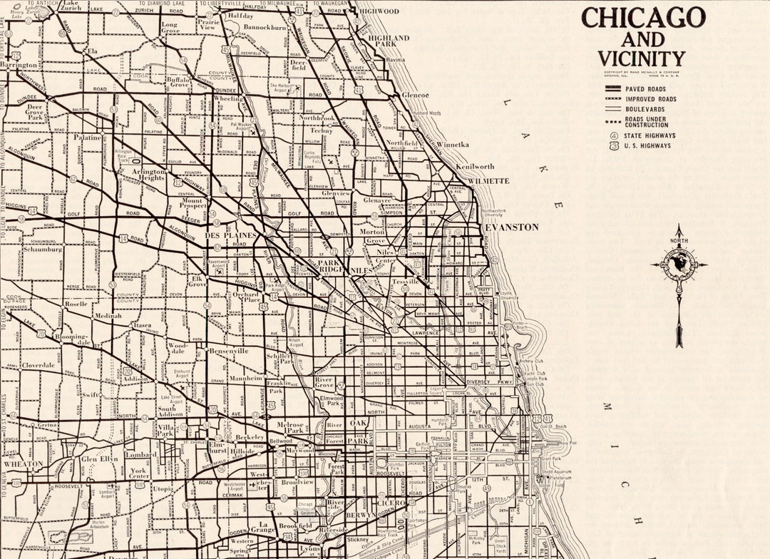 1937 Vintage City Map of Chicago and Vicinity - Vintage Chicago Map ...