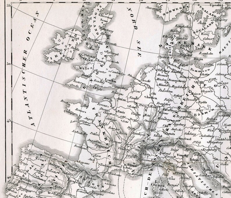 1851 German Vintage Map of Europe During the Crusades - Etsy