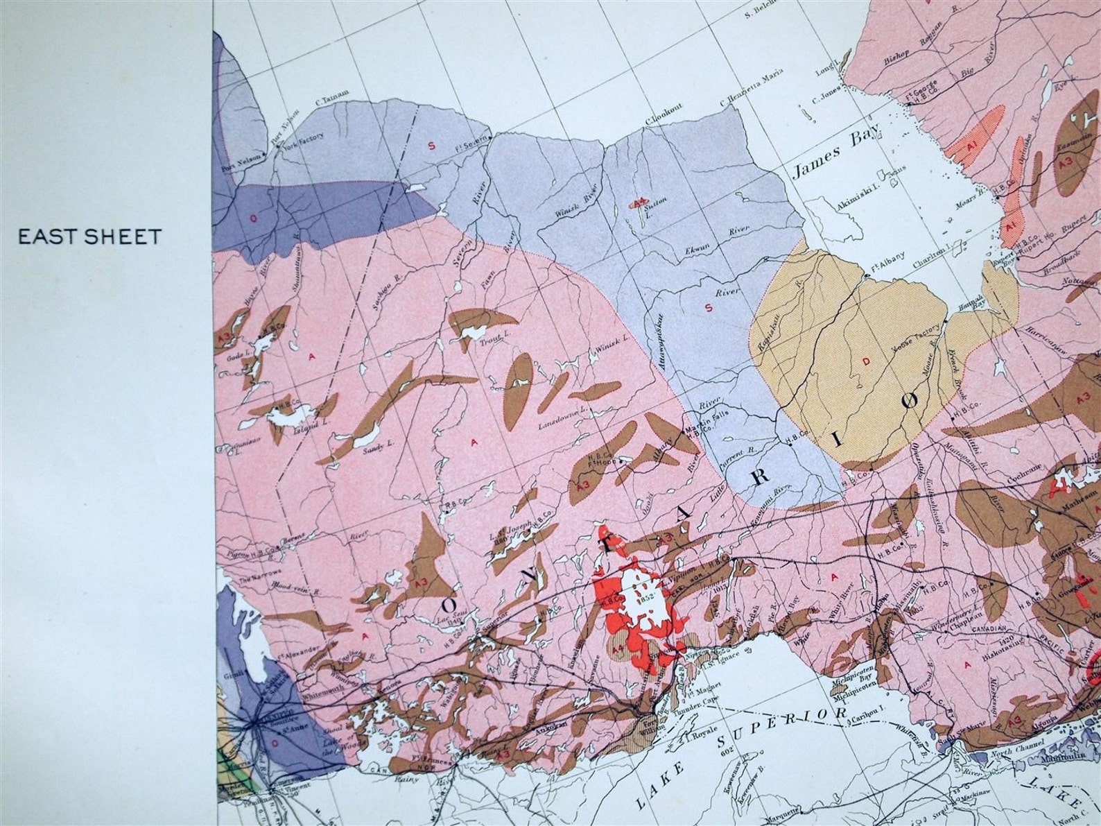Large Antique Geological Map of Canada - 1915 Map - Geology, East Sheet ...