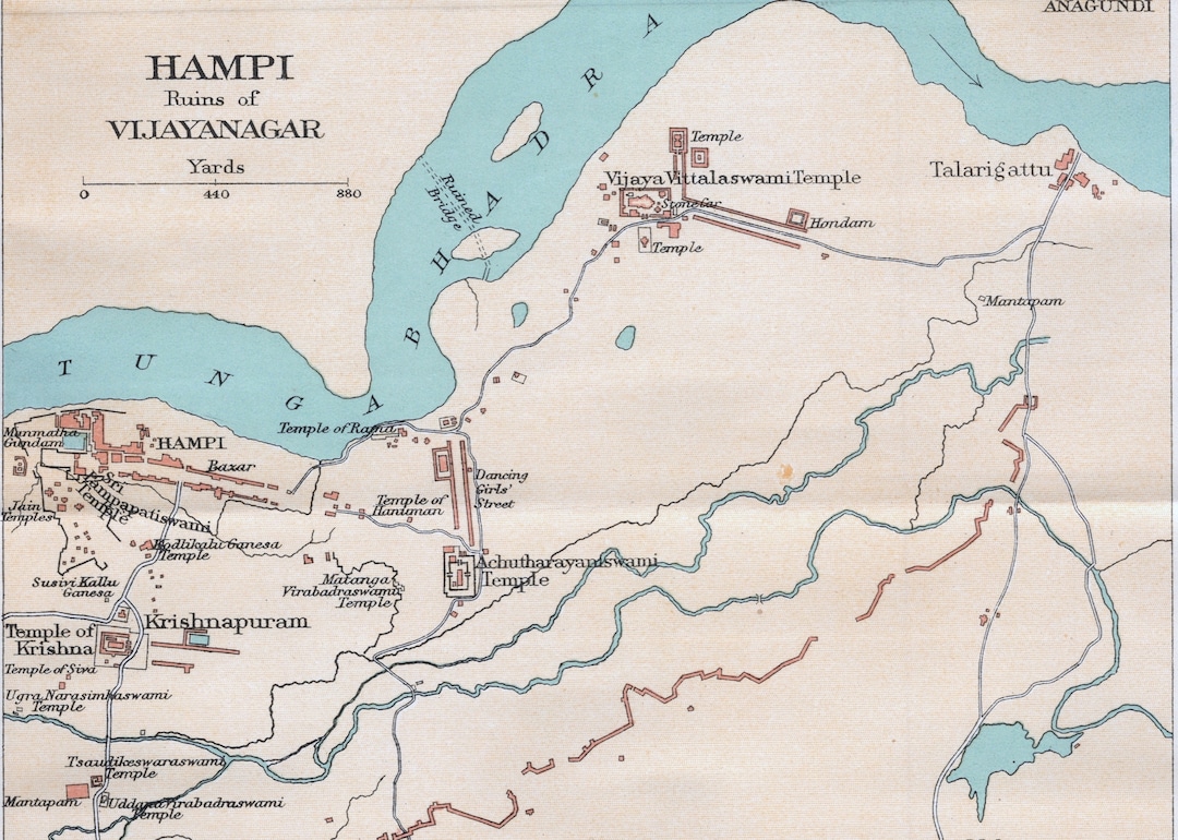 Vintage Map of Hampi, India - Ruins of Vijayanagar- Published 1924 - Etsy