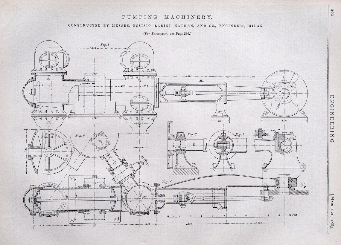 1885 Antique Engineering Drawing of Pumping Machinery - Etsy UK