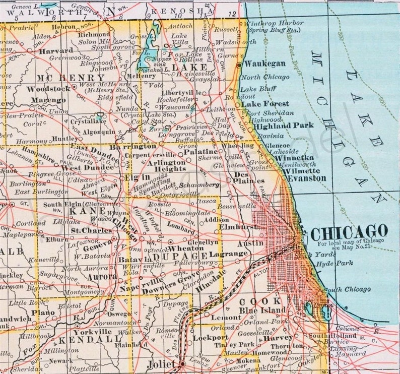 Antique Map of Illinois northern 1902 Century Atlas Map - Etsy