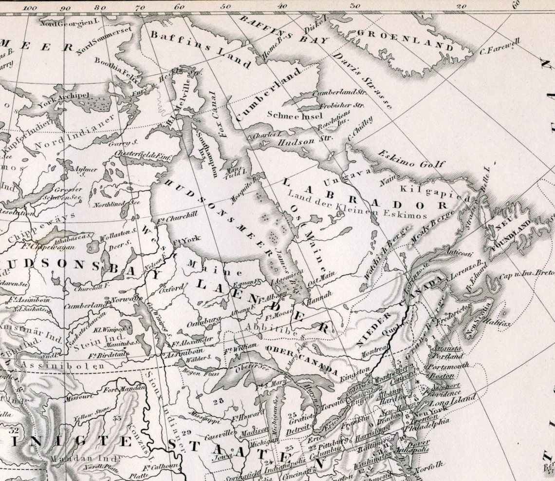 1860 German Vintage Map of North America Vintage North | Etsy