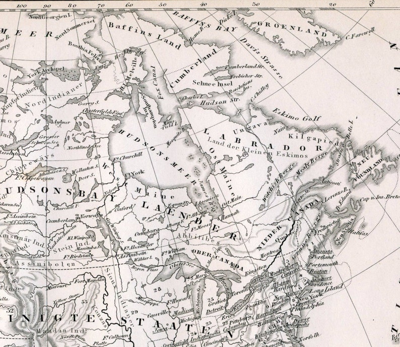 1860 German Vintage Map of North America Vintage North | Etsy