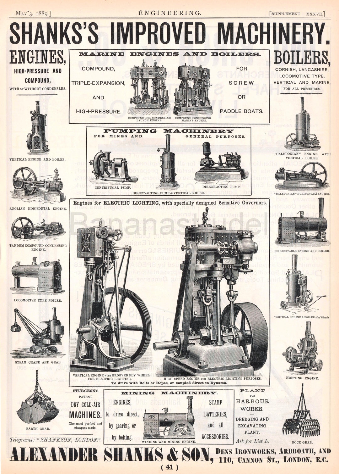 1889 Rare Antique Advertisement for Engines and Boilers - Shanks's ...