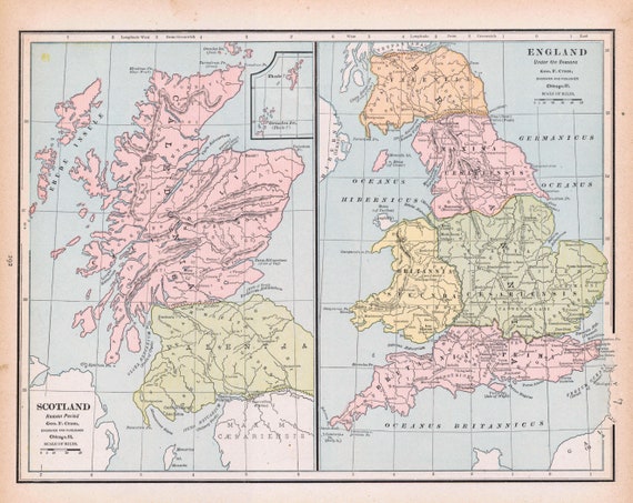 Antique Map of England and Scotland in the Roman Period - Etsy