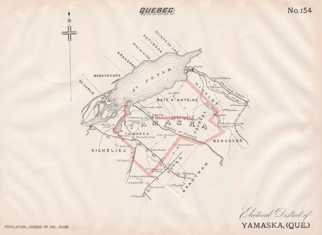 Antique Map of Yamaska, Quebec - 1895 Electoral Map - It's Where You ...