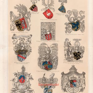 Heraldry - Coat of Arms - Emblems - 1895 Vintage Heraldry Print - Etsy