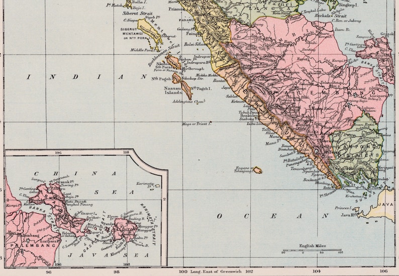 1887 Antique Map of Sumatra Indonesia - Etsy