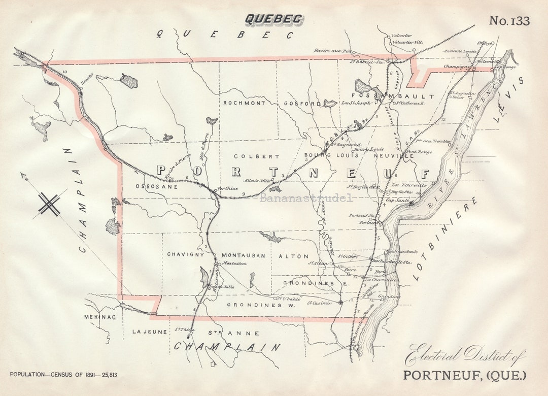 Antique Map of Portneuf, Quebec - Published 1895 - Vintage Electoral ...