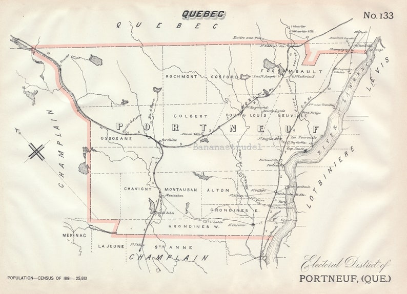 Antique Map of Portneuf, Quebec Published 1895 Vintage Electoral Map It ...