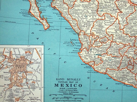 1937 Vintage Map of Mexico | Etsy