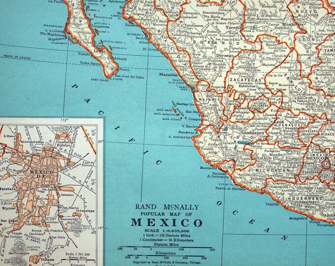 1937 Vintage Map of Mexico - Etsy
