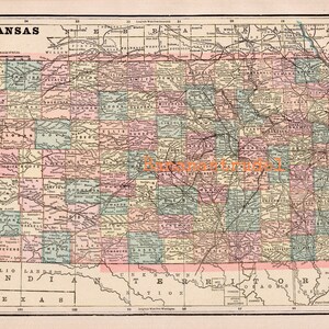 Antique Map of Kansas - Published 1888 - Etsy