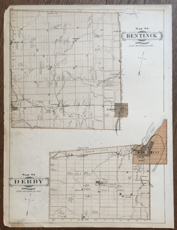 1880 Large Antique Map of Bentinck and Derby Townships Grey | Etsy Canada