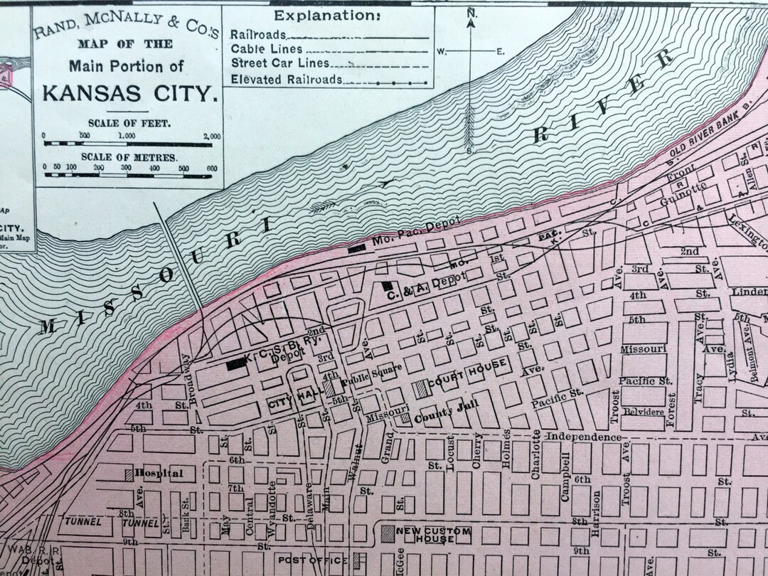 1895 Antique Map of Kansas City, Main Portion - LDN - Etsy