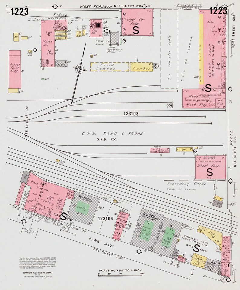 1964 Vintage Map of Etobicoke - Toronto - Junction Road - Cawthra ...