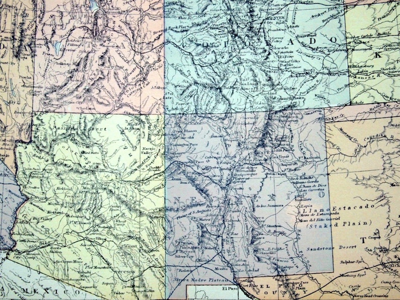 1890s Antique Map of the Western United States - Etsy