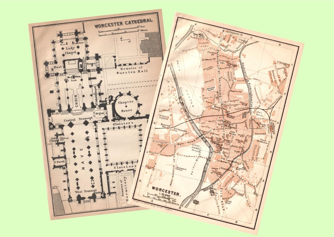 1906 Antique City Map of Worcester, UK, and Antique Plan of Worcester ...