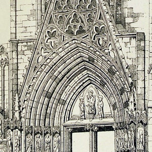 Large Antique Plate of Gothic Architectural Details of Erfurt Cathedral ...