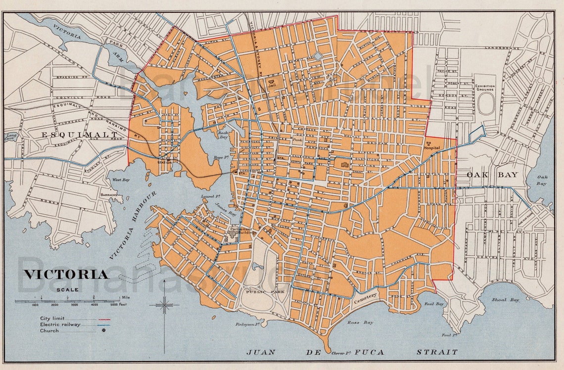 1915 Antique City Map of Victoria British Columbia Canada - Etsy