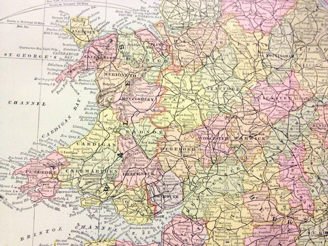 1888 Antique Map of England and Wales Antique England Map - Etsy