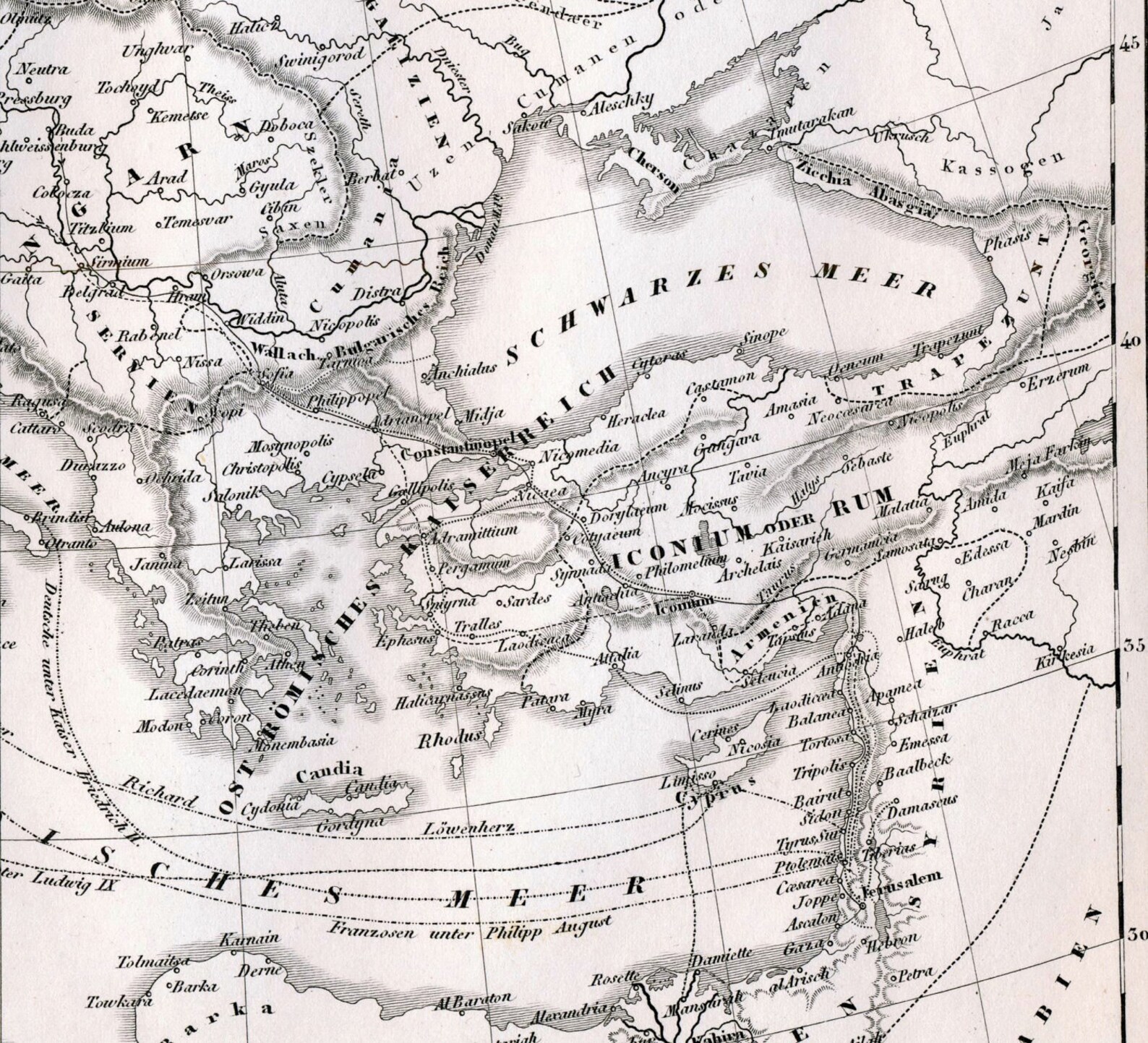 1851 German Vintage Map of Europe During the Crusades - Etsy