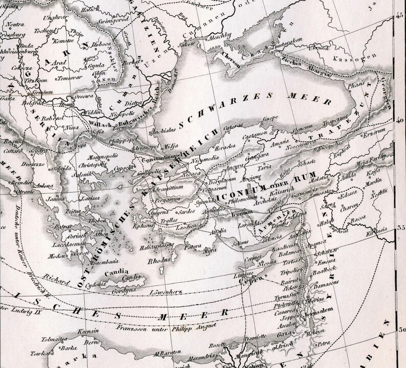 1851 German Vintage Map of Europe During the Crusades - Etsy
