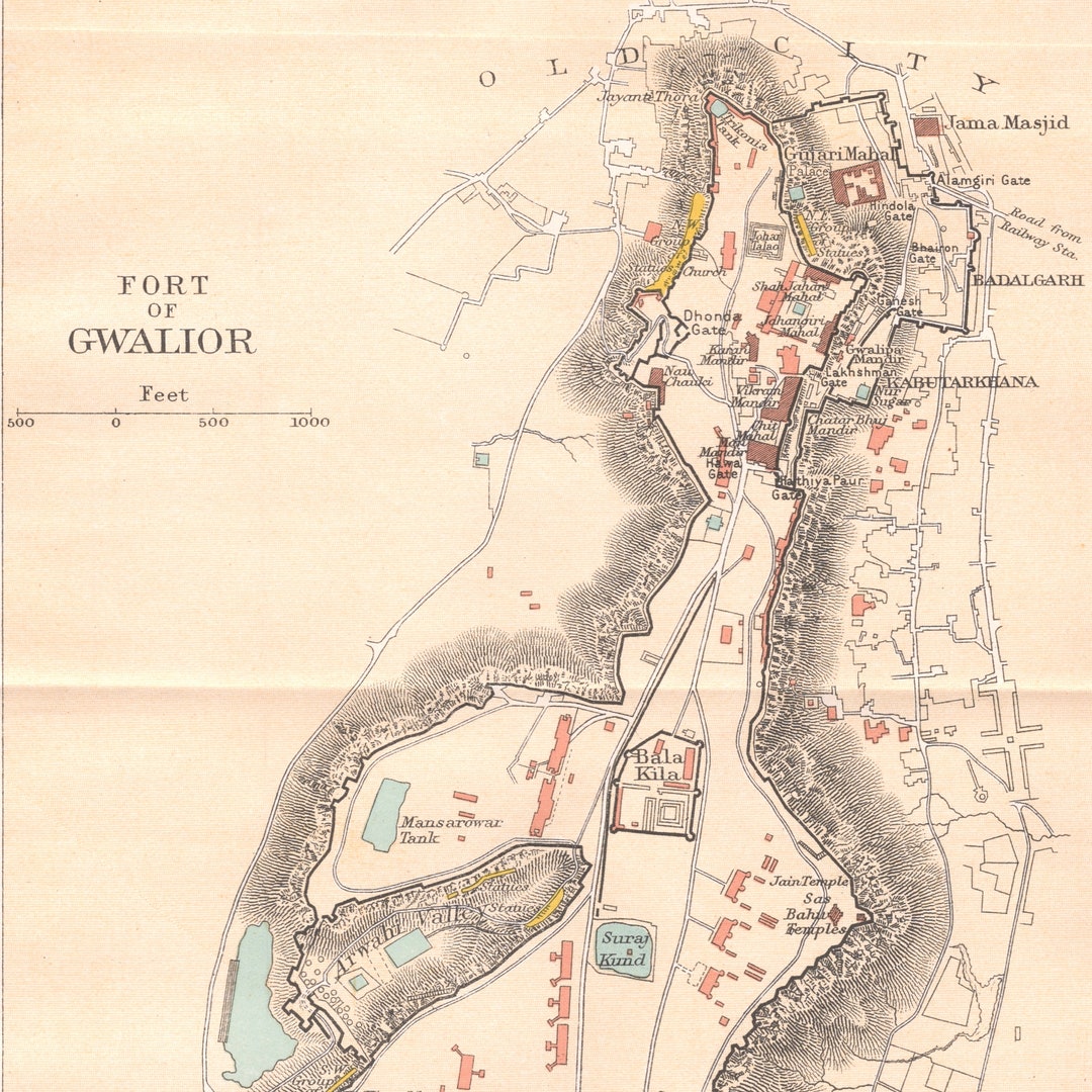 Vintage Map of the Fort of Gwalior, India - Published 1924 - Etsy