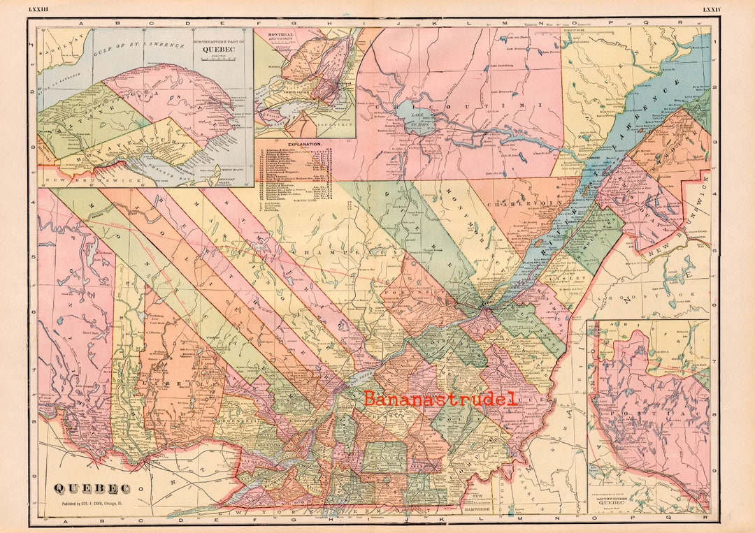Large Antique Map of Quebec, Canada - Poster-sized - Published 1906 - Etsy