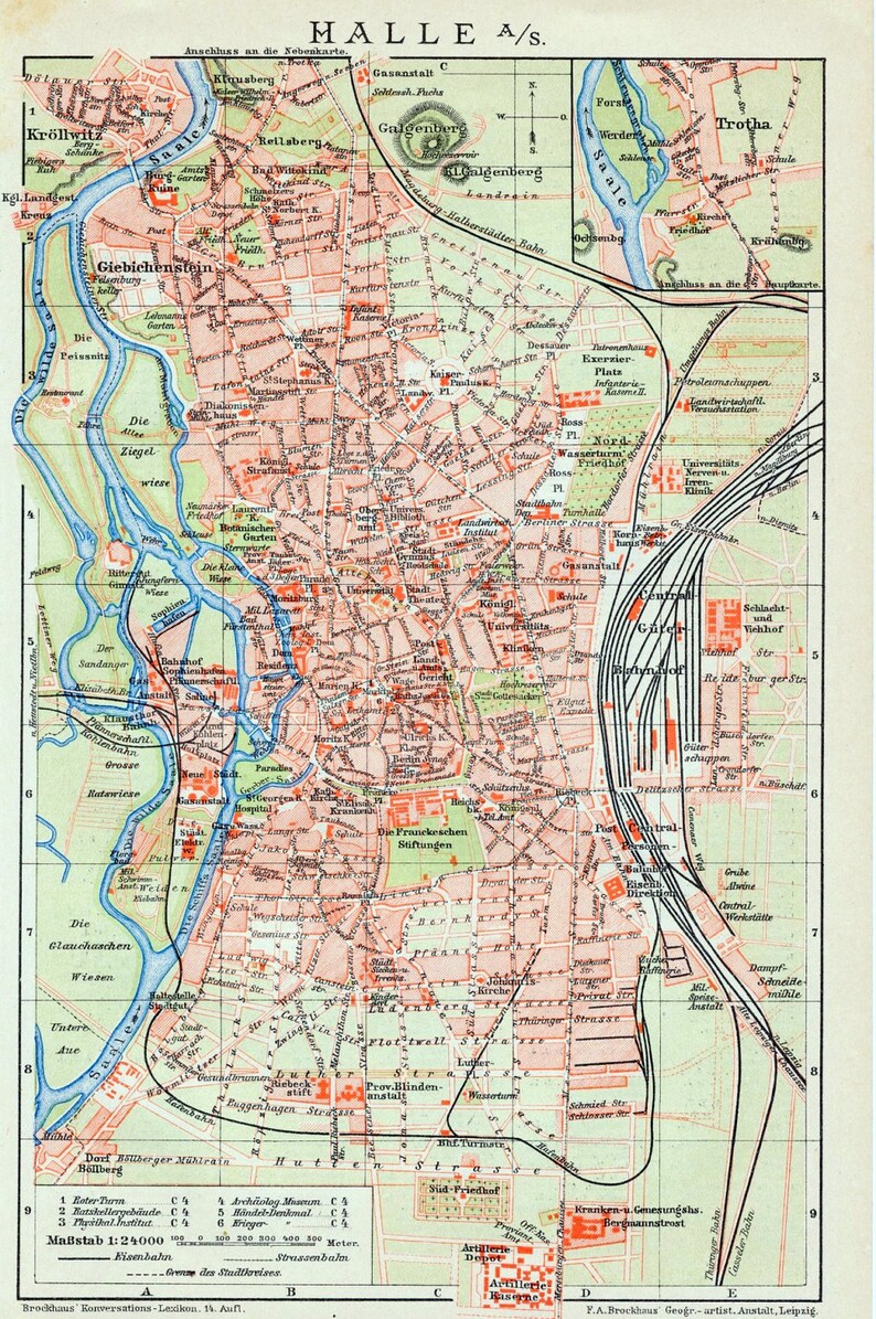 1902 German Vintage Map of Halle an Der Saale Germany - Etsy