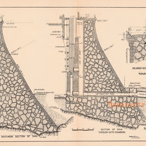 Cross River Reservoir, New York - Sections of Dam - 1907 Antique Print ...