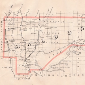 Antique Map of Macdonald, Manitoba Portage La Prairie Lake Dauphin 1895 ...