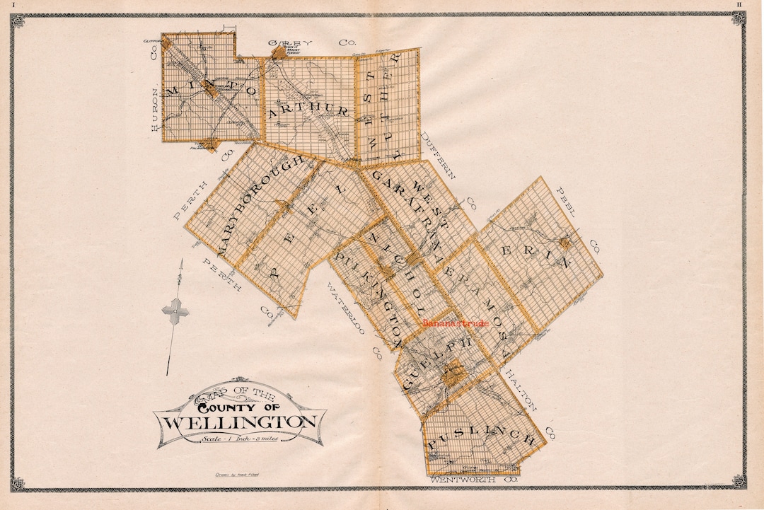 Large Antique Map of Wellington County, Ontario - Poster-sized ...