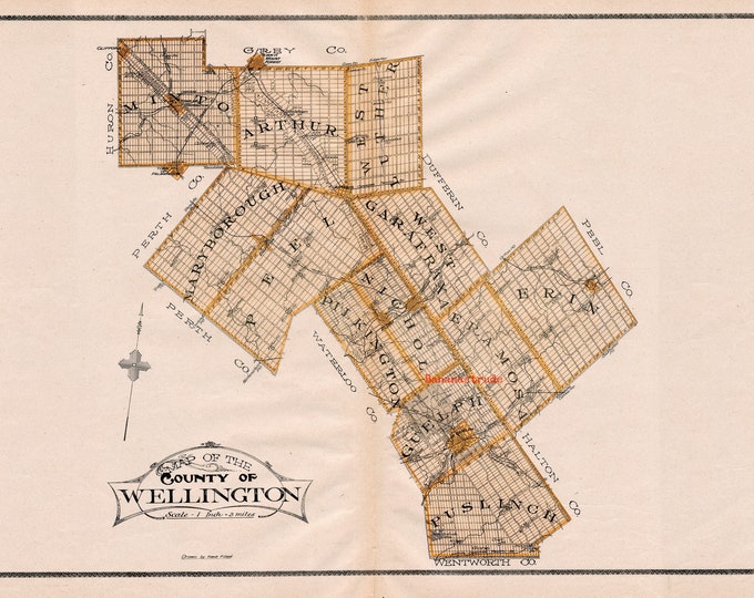 Large Antique Map of Wellington County, Ontario - Poster-sized ...