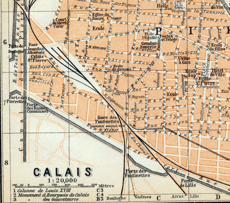 Antique Map of Calais France 1905 Vintage City Map Old - Etsy
