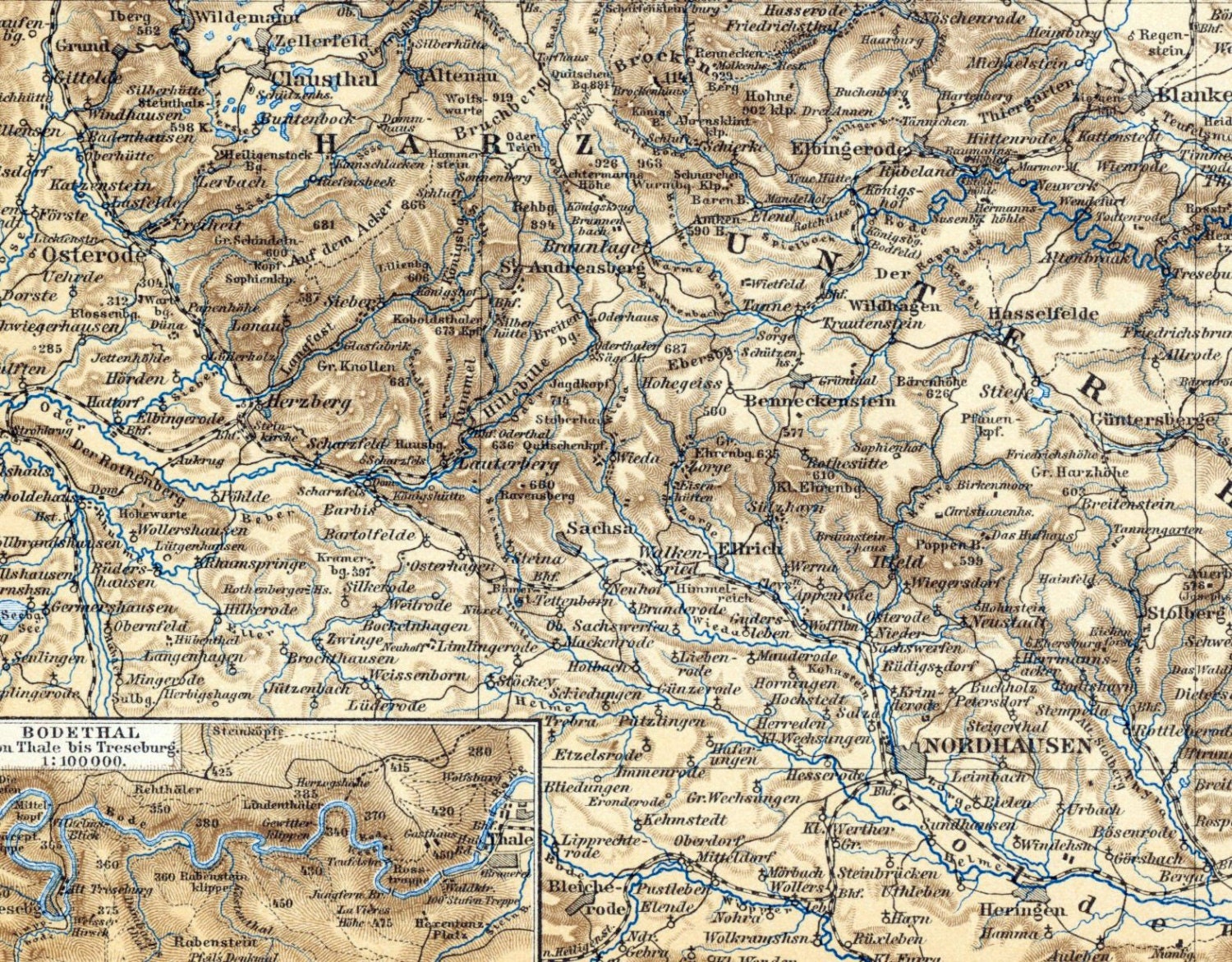 1895 Antique German Map of the Harz Mountain Range Germany - Etsy