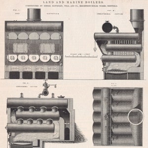 Antique Print of Land and Marine Boilers - October 7, 1870 Engineering ...