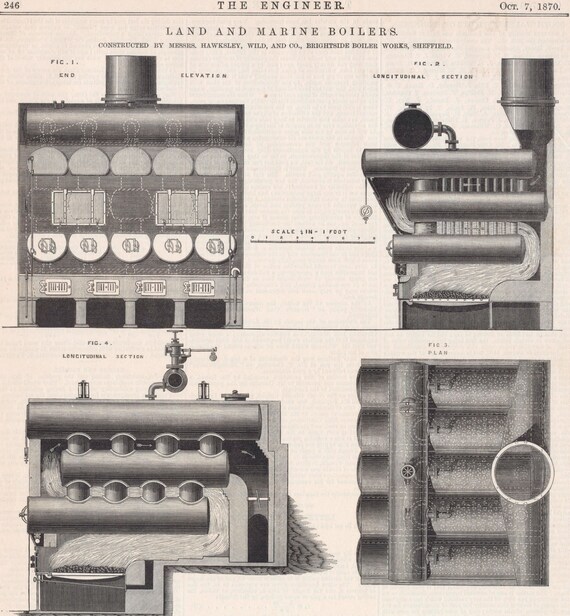 Antique Print of Land and Marine Boilers October 7 1870 - Etsy