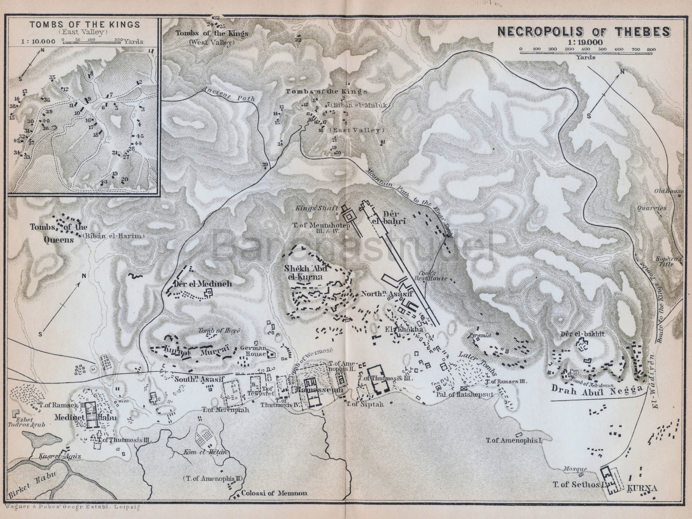 Mapa antiguo de 1914 de la necrópolis de Tebas Tumbas de los | Etsy