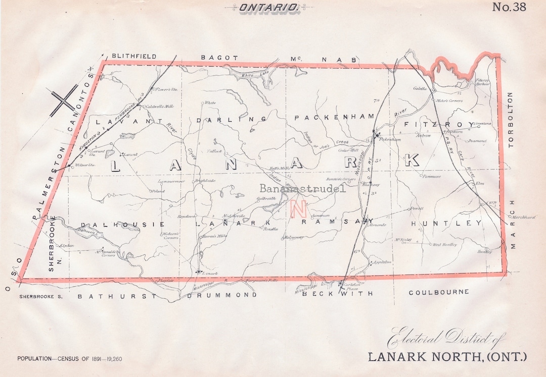 Antique Map of Lanark North, Ontario 1895 Electoral Map Pakenham ...
