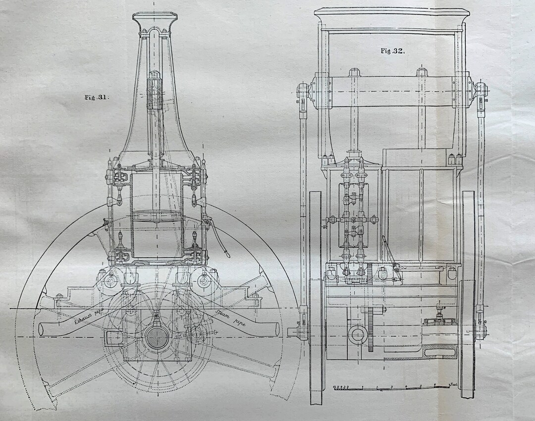 Large Antique Engineering Drawing of Boilers and Blowing Engine at the ...