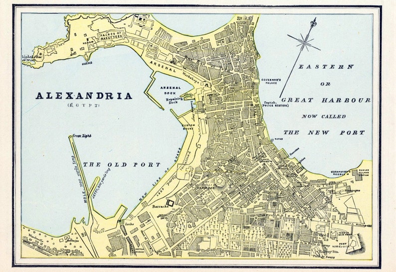 1888 Vintage Map of Alexandria, Egypt - Old Street Map of Alexandria ...